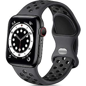 Lerobo Sport Bands Compatible with Apple Watch Band 45mm 44mm 42mm 49mm Women Men,Soft Silicone Breathable Replacement Band Compatible for Apple Watch SE iWatch Series 8 7 6 5 4 3 2 1,Anthracite Black