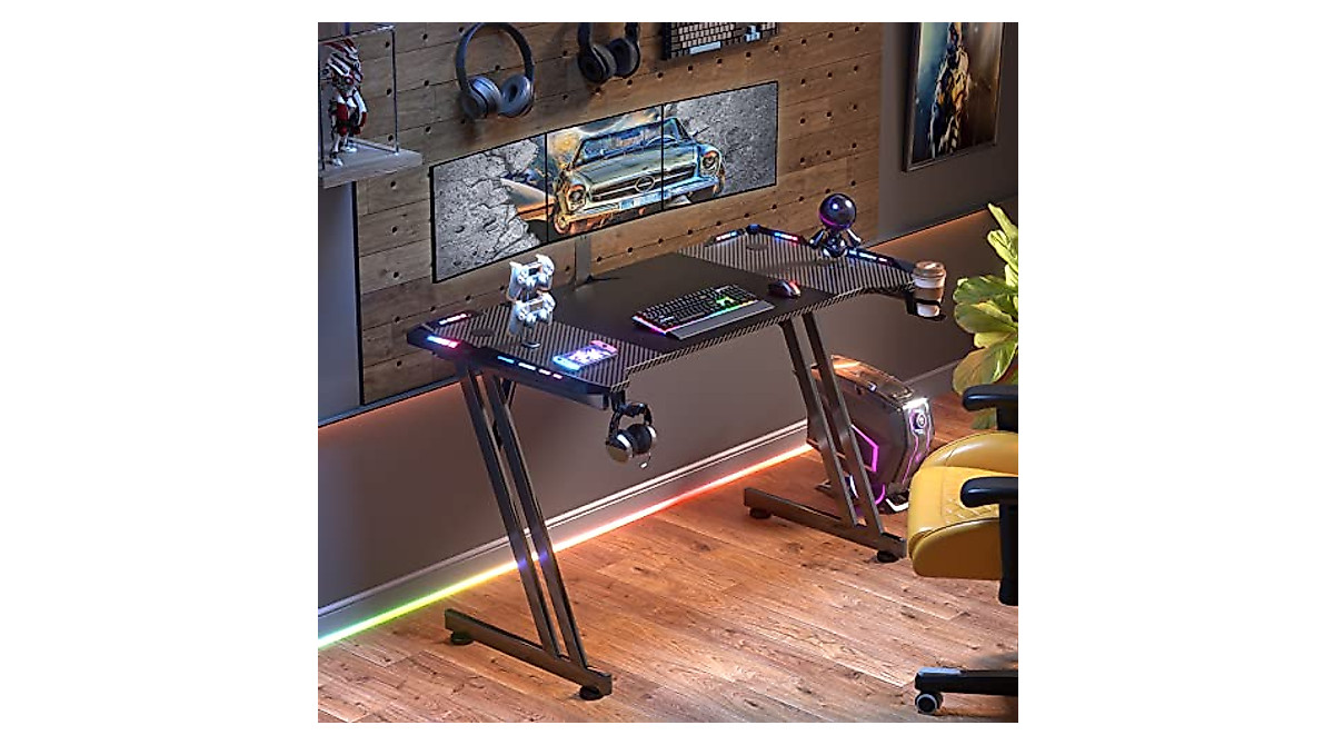 HLDIRECT 47" Gaming Desk with RGB LED Lights