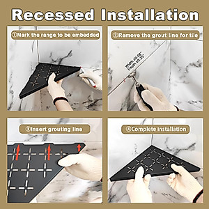 Xiarnotogi 10" Corner Shower Shelf, 2-Pack Shower Shelves SUS304 Stainless Steel Bathroom Shelves for Tile Walls, Recessed Corner Shelf Organizer Rack, No Drilling (Matte Black)