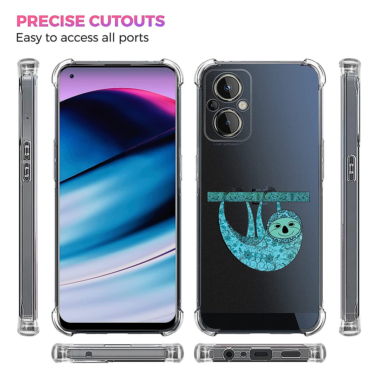 Glisten - OnePlus Nord N20 Case, OnePlus N20 5G Case - Teal Floral Sloth Design Printed Slim Fit Clear Transparent Soft TPU Shockproof Designer Back Case/Cover for OnePlus Nord N20.