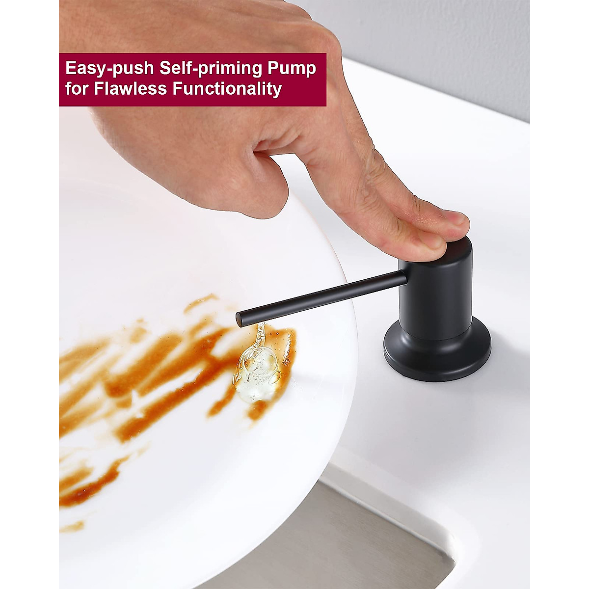 Darnok 78111MB Luca Dish Soap Dispenser for Kitchen Sink, Pump for Dishwashing Liquid Soap or Hand Lotion, Refill from The Top, Countertop Built-in Mount, 17oz Bottle, Matte Black