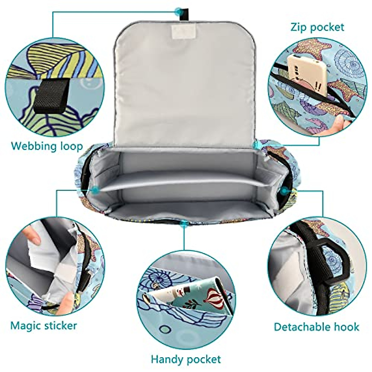 Sinestour Cute Animals Stroller Organizer with Cup Holder Universal Stroller Organizer Bag Detachable Shoulder Strap Stroller Accessories for Diaper Phone Toys Keys Fit All Baby Stroller