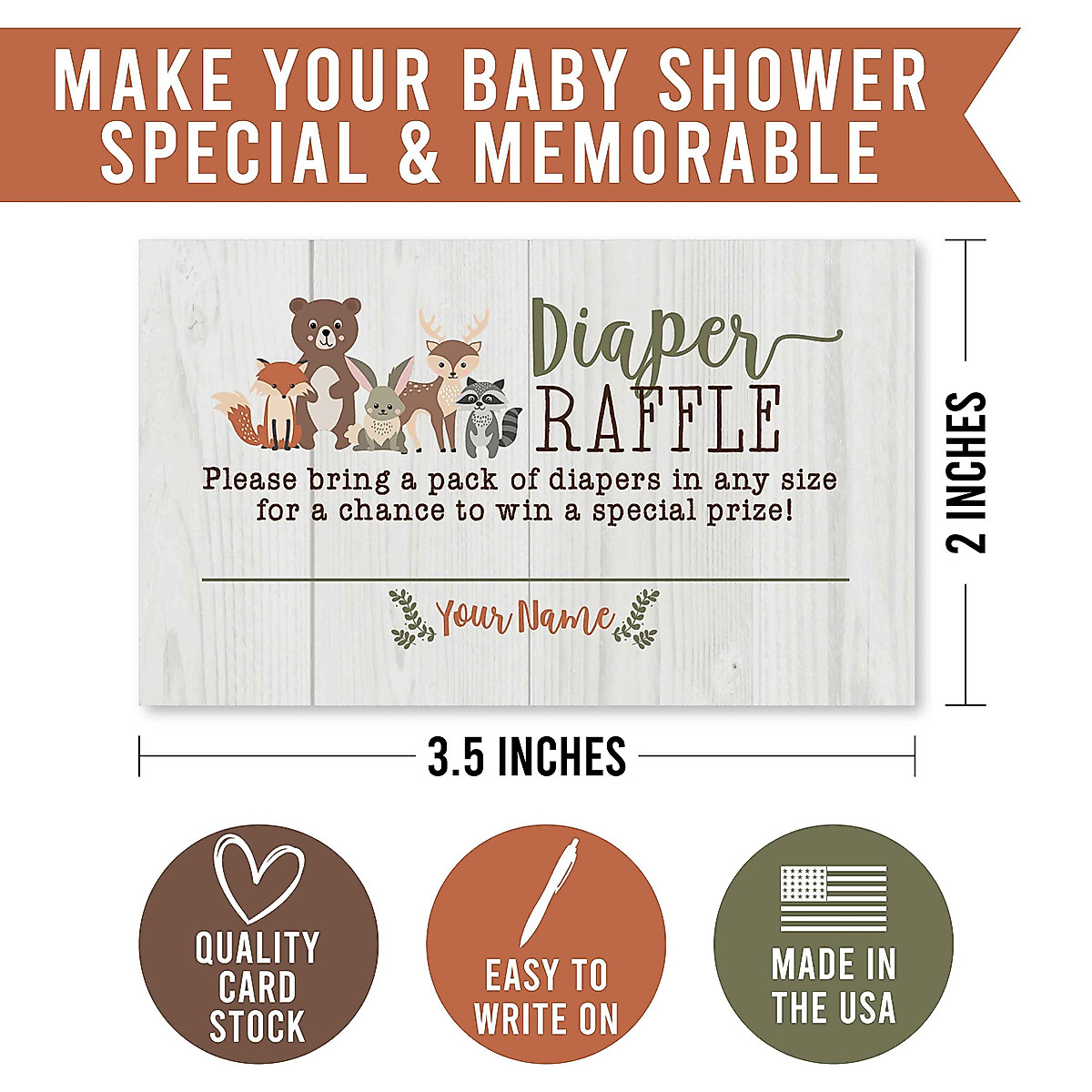 Hadley Designs 25 Baby Shower Diaper Raffle Tickets For Baby Shower Games To Play - Woodland Baby Shower Games Gender Neutral, Diaper Raffle Cards, Baby Raffle Tickets, Baby Shower Invitation Inserts