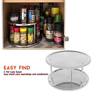 2-Tier Lazy Susan Organizer, Non-Skid Metal Lazy Susan Turntable, 10.5 inch Spice Rack, Updated Turntable Base, Double Tier Round Lazy Susan for Kitchen, Cabinet, Pantry, Spice Rack Storage