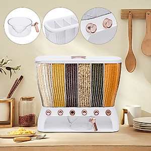 Kaibrite 6-Grid Rice Dispenser Dry Food Dispenser Multi-function Separate Grain Storage Container Automatic Rice Bucket with Lids&Cup