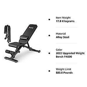 PASYOU Adjustable Weight Bench,880LB Weight Capacity for Strength Training Bench Press Foldable Incline Decline Bench for Full Body Workout PA500
