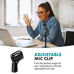 Movo TMC-3 Small Adjustable Table Mic Stand with Round Base and Universal Mic Clip. Table Top Mic Stand Height is Adjustable with Weighted Base Sits on Desk Ideal for Podcast, Livestream, & Interviews