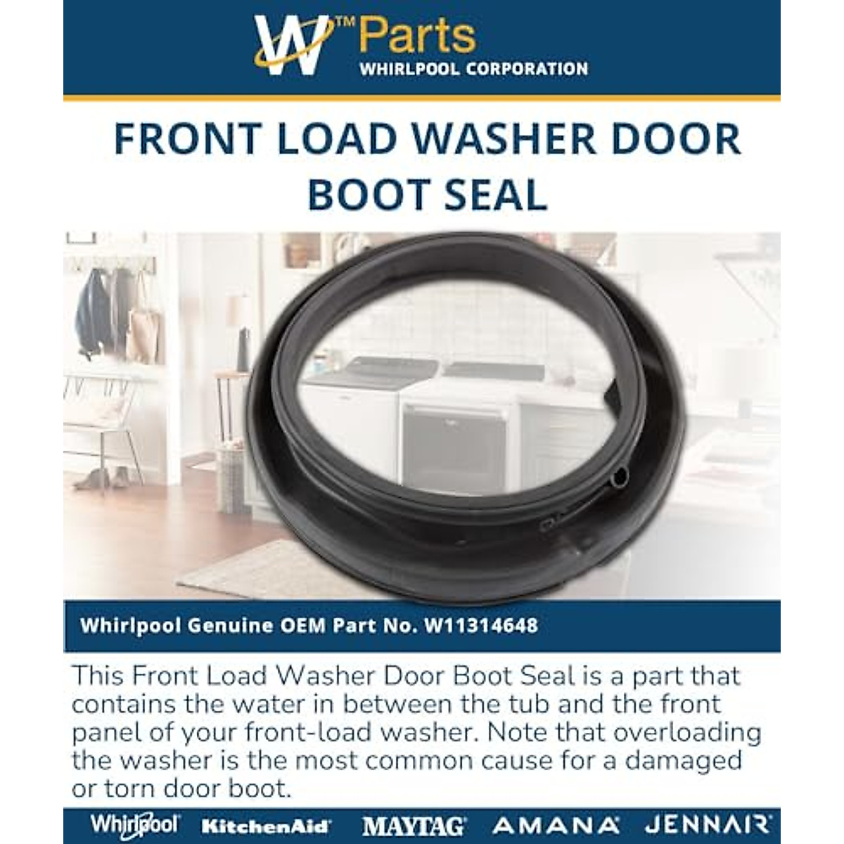 Whirlpool W11314648 OEM Front Load Washer Door Boot Seal Part-Replaces W10897390