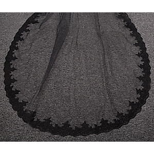 Cibelle Black Wedding Veil 2 Layers 3 Meters Long Lace Bridal Veil with Metal Comb