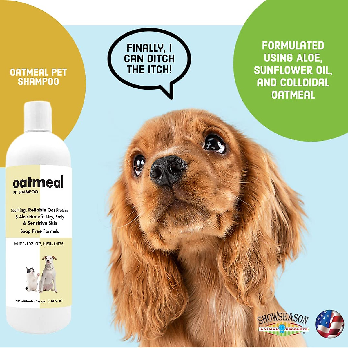 Itch Relief Oatmeal and Aloe Pet Shampoo 16 oz. for Dogs & Cats | Anti-Itch & Deodorizing Formula | Soothe and Moisturize Dry Itchy Sensitive Skin