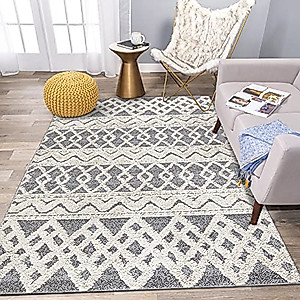 Rugshop Boho Tribal Geometric High-Low Soft Area Rug 5' x 7' Gray