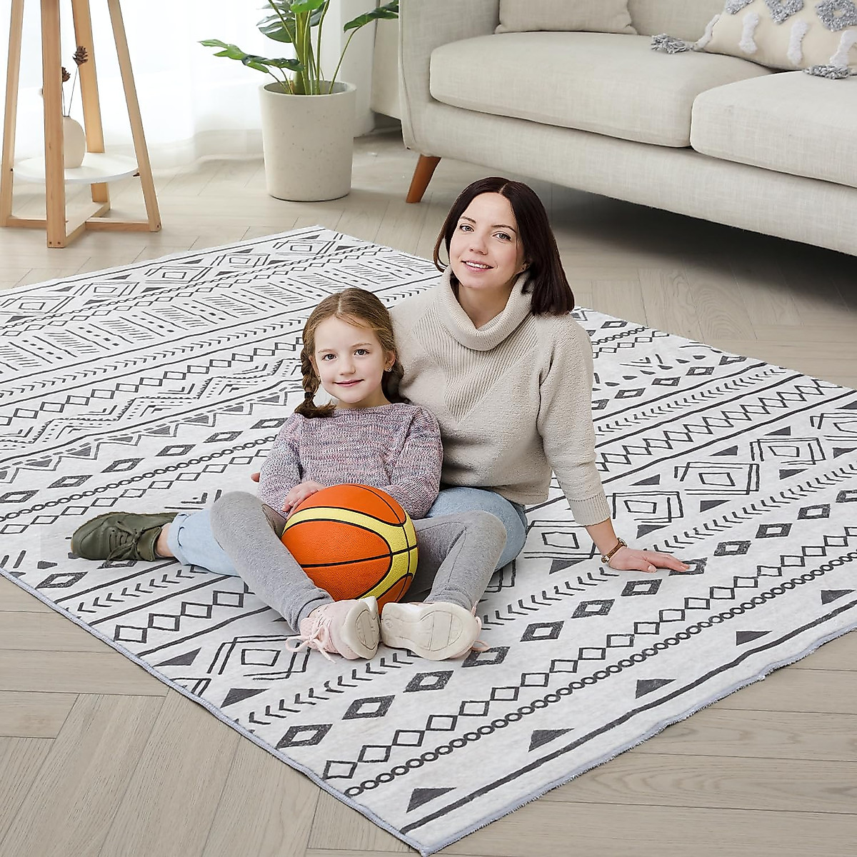 Area Rugs for Living Room, 4x6 Feet Soft Machine Washable Boho Farmhouse Rugs for Bedroom Under Dining Table - Non-Slip Neutral Morden Indoor Floor Carpet for Bedroom Dining Room Office