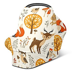 Baby Car Seat Stroller Covers Fox Owl Deer Rabbit Bird Nursing Cover Breastfeeding Scarf Soft Breathable Stretchy Coverage Carseat Canopy Cover for Boys and Girls Multi Use for Baby Shower