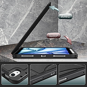 FINTIE CaseBot Magnetic Stand Case for iPad Air 11-inch M2 (2024), iPad Air 5th / 4th Generation (2022/2020) 10.9 Inch - Multiple Angles Shockproof TPU Cover with Pencil Holder - Black