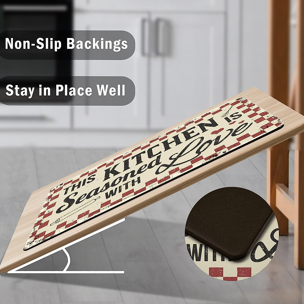 tubeamin Red Buffalo Plaid Kitchen Rugs Set of 2 Anti Fatigue Kitchen Mats for Floor Foam Cushioned Non Slip Kitchen Rug Farmhouse Style Waterproof Comfort Padded Standing Mat for Sink, Laundry