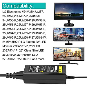 Fancy Buying 65W 19V 3.16A Replacement Charger Adapter for LG LED LCD Monitor Widescreen HDTV, Power Cord for LG Electronics 19” 20” 22” 23” 24” 27” Power Supply, 19V, AC, DC,8Ft.