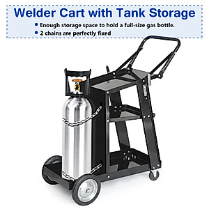 Henf 3 Tiers Rolling Welding Cart MIG TIG ARC Plasma Cutter Machine Heavy Duty Welding Welder Cart with Tank Storage & 2 Cable Hooks & Safety Chain,180 Lb Capacity