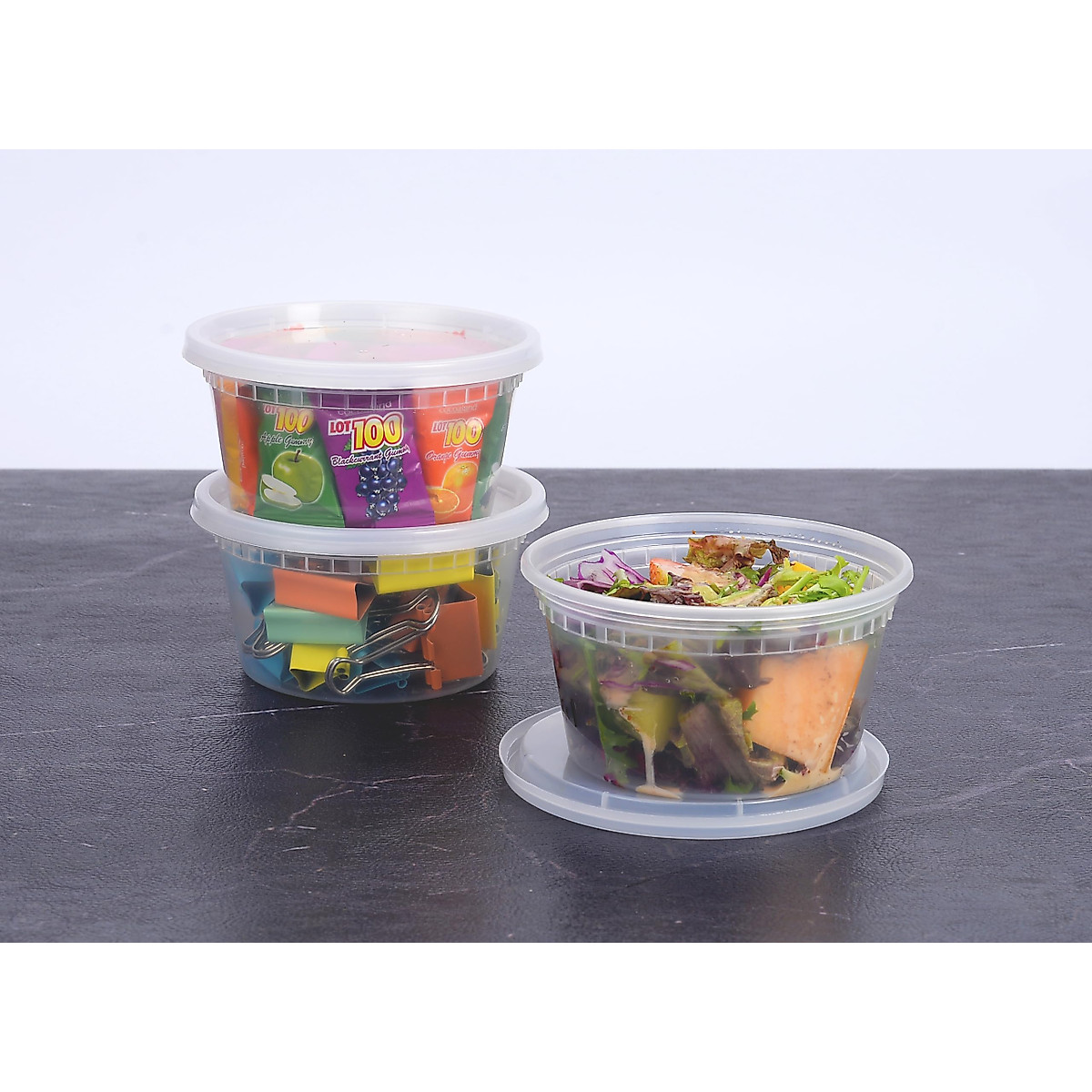 EDI [12 OZ, 25 Sets] Plastic Deli Food Storage Containers with Airtight Lids | Microwave-, Freezer-, Dishwasher-Safe | BPA Free | Heavy-Duty | Meal Prep | Leakproof | Recyclable