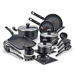 T-fal Initiatives Nonstick Cookware Set 20 Piece Oven Safe 350F Pots and Pans, Dishwasher Safe Black