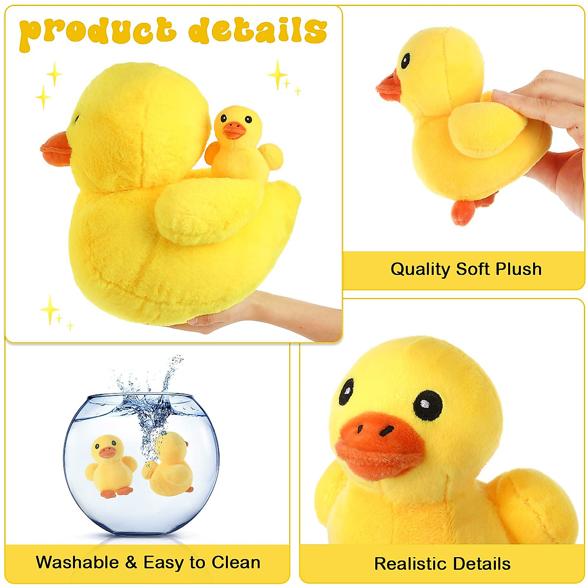 Kasyat 6 Pieces 13.7 Inches Duck Stuffed Animals Plush Duck with 5 Little Plush Ducks Play Set Duck Stuffed Animals Stuffed Duck Plush Duck Plushies with Zipper Pouch Ducky Animal Dolls
