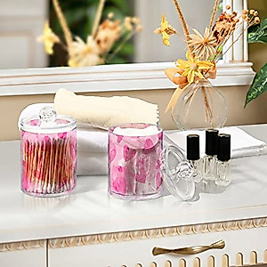 MNSRUU 2 Pack Qtip Holder Organizer Dispenser Pink Hearts Bathroom Storage Canister Cotton Ball Holder Bathroom Containers for Cotton Swabs/Pads/Floss