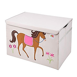 Wildkin Kids Fabric Toy Chest for Boys & Girls, Measures 24 X 15 X 14 Inches Toy Storage, Features Garterized Handle & Cardboard Insert, Toy Box Helps Kids Supplies Organized (Horses)