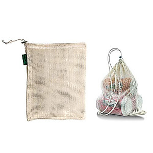 AKOAK 2 Pcs Supermarket Fruit and Vegetable All-Cotton Reusable Shopping Eco-Bag Drawstring All-Cotton Mesh Bag
