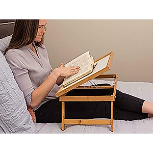 Wood Breakfast Bed Tray Lap Desk Serving Table Foldable Legs Bamboo Food Dinner GPJJPUS