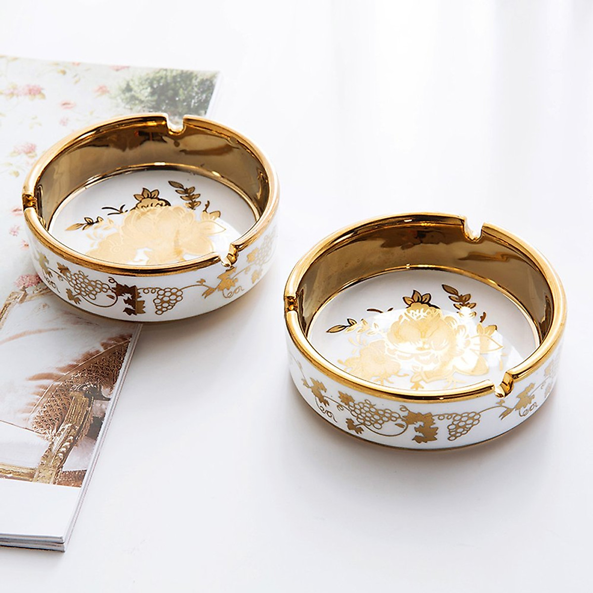 YOSCO 4'' Ceramic Titanium Plating Tabletop Ashtray,Cigarette Ashtray for Indoor or Outdoor Use, Desktop Smoking Ash Tray for Home Office Decoration (4''-1 PACK)