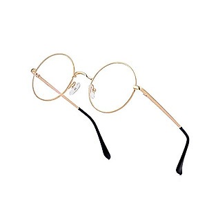 EYLRIM Round Blue Light Blocking Glasses for Women Men Circle Clear Lens Metal Frame Eyeglasses Non Prescription(Gold)