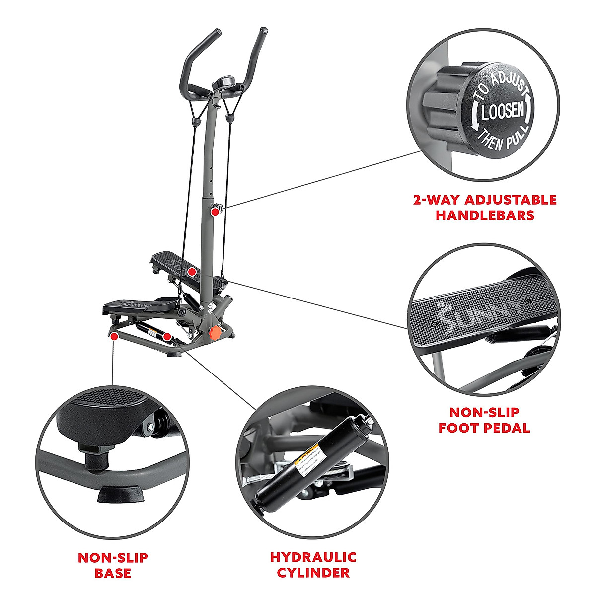 Sunny Health & Fitness Handlebar Fitness Step Machine with Resistance Bands - SF-S020065