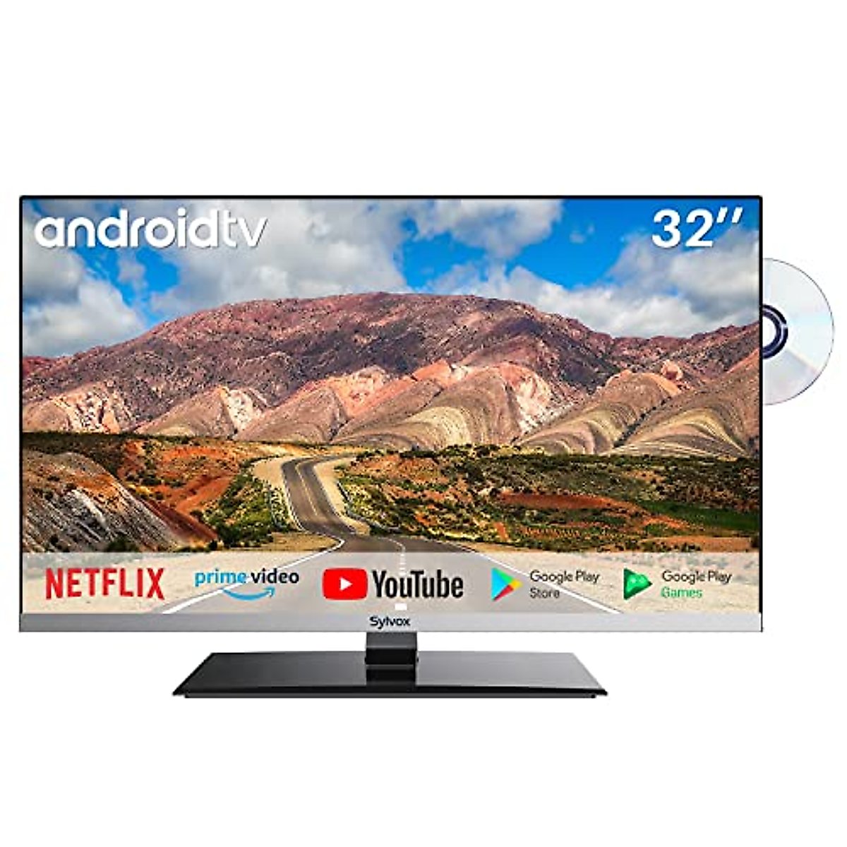 SYLVOX Smart RV TV, 32 inch TV with DVD Player Built-in, 12 Volt TV for RV Camper 1080P FHD, Android Smart Free Download APPs, Support WiFi Bluetooth, 2 HDMI & 2 USB, AC/DC Powered, Frameless Design