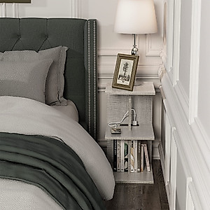 FROMJBEST Nightstand with Charging Station, Narrow End Table Side Table with USB Ports and Outlets for Small Spaces, 3 Tier Nightstand Sofa Bedside Tables with Pulleys for Living Room, Bedroom (Grey)