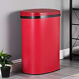 HHS Trash Can Garbage Can Stainless Steel 13 Gallon Trash Can with Lid Touchless Metal Kitchen Trash can Wastebasket for Bathroom, Bedroom, Kitchen and Office (5 Liter) Red…