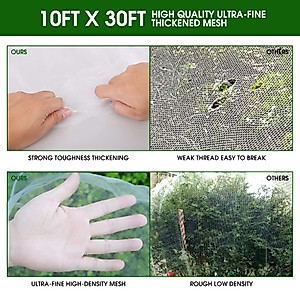 Garden Mesh Netting Kit, Plant Covers 10x30ft Ultra Fine Mesh Netting with 6 Sets Garden Hoops ＆12 Clips, Bird Netting Protection for Fruit Vegetable Flowers Animals Greenhouse Cover