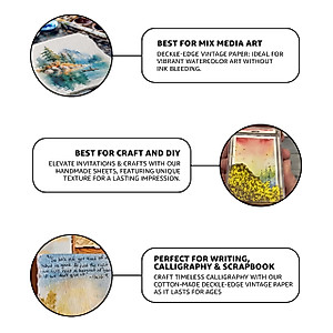 Watercolor Paper, 140lb(300gsm), 10x7 Inches, 25 Sheets,Handmade Deckle Edge Paper, Textured, Mixed Media, Cold Press Pad for Calligraphy, Sketching, Crafts and Painting