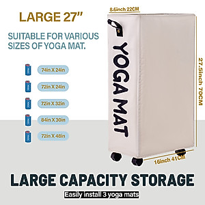 Twira Yoga Mat Storage Racks, Home Gym Storage Rack for Foam Roller, Yoga Strap and Resistance Bands, Workout Equipment Corner Yoga Mat Holder with Wheels（White）