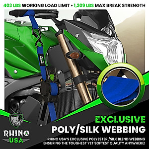 Rhino USA Retractable Ratchet Tie Down Straps (4PK) - 1,209lb Max Break Strength, includes (4) Ultimate 1" x 10' Autoretract Tie Downs with Padded Handles. Use for Boat, Securing Cargo