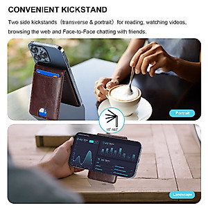 KIHUWEY for MagSafe Wallet Card Holder with Magnetic, Mag Safe Leather Detachable Kickstand RFID Wallet for iPhone 15/14 Pro Max/14 Pro/14/14 Plus/13/12 Series Not for iPhone 13/12 Mini (Brown)