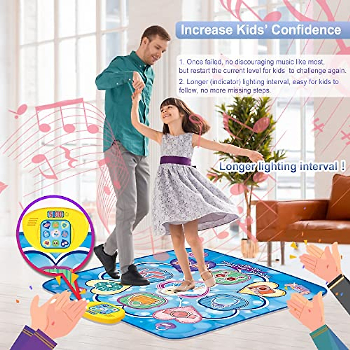 Electronic Dance Mats, Toy Present for Kids Girls Boys Age 4-8 Years Old, Electronic Dance Pad, Large Play Mat w/Rest Area, 13 Levels, No Discouraging Sound, Anti-Slippery (39.4'' x 34.3'')
