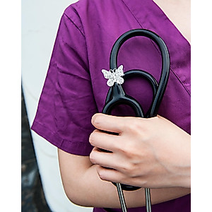 HEYGOO 2 Pack Bling Butterfly Stethoscope Charms for Doctor Nurse, Stethoscope Id Name Tag with Bling Silvery Rhinestones