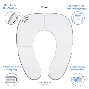 One Proud Toddler Travel Potty Seat, Ultra Compact, Ultra Non-Slip, Seat Made in USA, No-Pinch Locking Hinges, Easy to Clean, Included Carry Bag