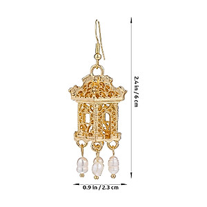 Holibanna 1 Pair Bead Tassel Earrings Gold Drop Earrings Pavilion Shaped Design Earrings Decorative Chinese Style Ear Jewelry Party Dangle Earrings for Women Ladies