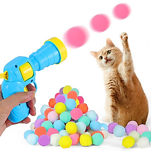 Splarwbk 1 Cat Ball Launcher + 80Pcs 1.2’’Cat Toy Balls(New Upgraded),Silent Plush Elastic Cat Ball Toy,Interactive Cat Toys for Indoor Cats Kitten Toys,Plush Ball Shoot Gun for Kitty