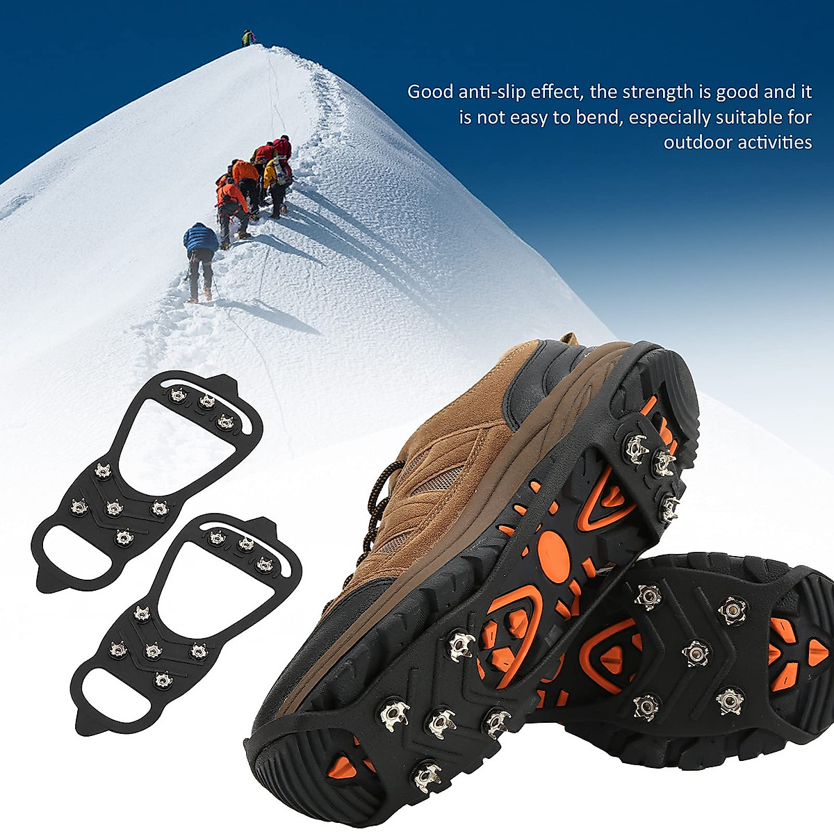 Ice Snow Grips for Shoes and Boots, Non Slip Spikes Shoe Cover with 8 Steel Studs Crampons, Walk Traction Cleats for Hiking Mountaineering Skiing Winter Sports(L)