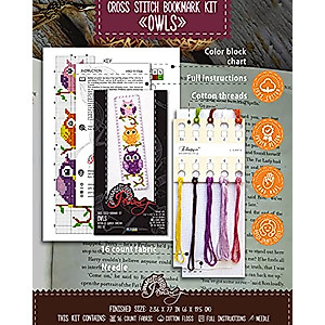 Povitrulya Counted Cross Stitch Kit - DIY Kits for Adults or Kids - Funny Embroidery Bookmark - Easy to Use - Craft Collection - Owls