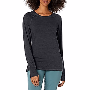 Amazon Essentials Women's Brushed Tech Stretch Long-Sleeve Crewneck Shirt (Available in Plus Size), Black/Space Dye, Large