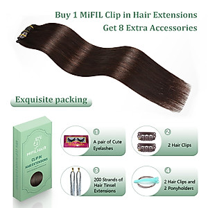 Clip in Hair Extensions Real Human Hair 14inch Remy Hair Extensions Clip ins 105g Dark Brown Double Weft Natural Straight Natural Human Hair Clip in Extensions for Women (14 inch,7pcs, 105g)