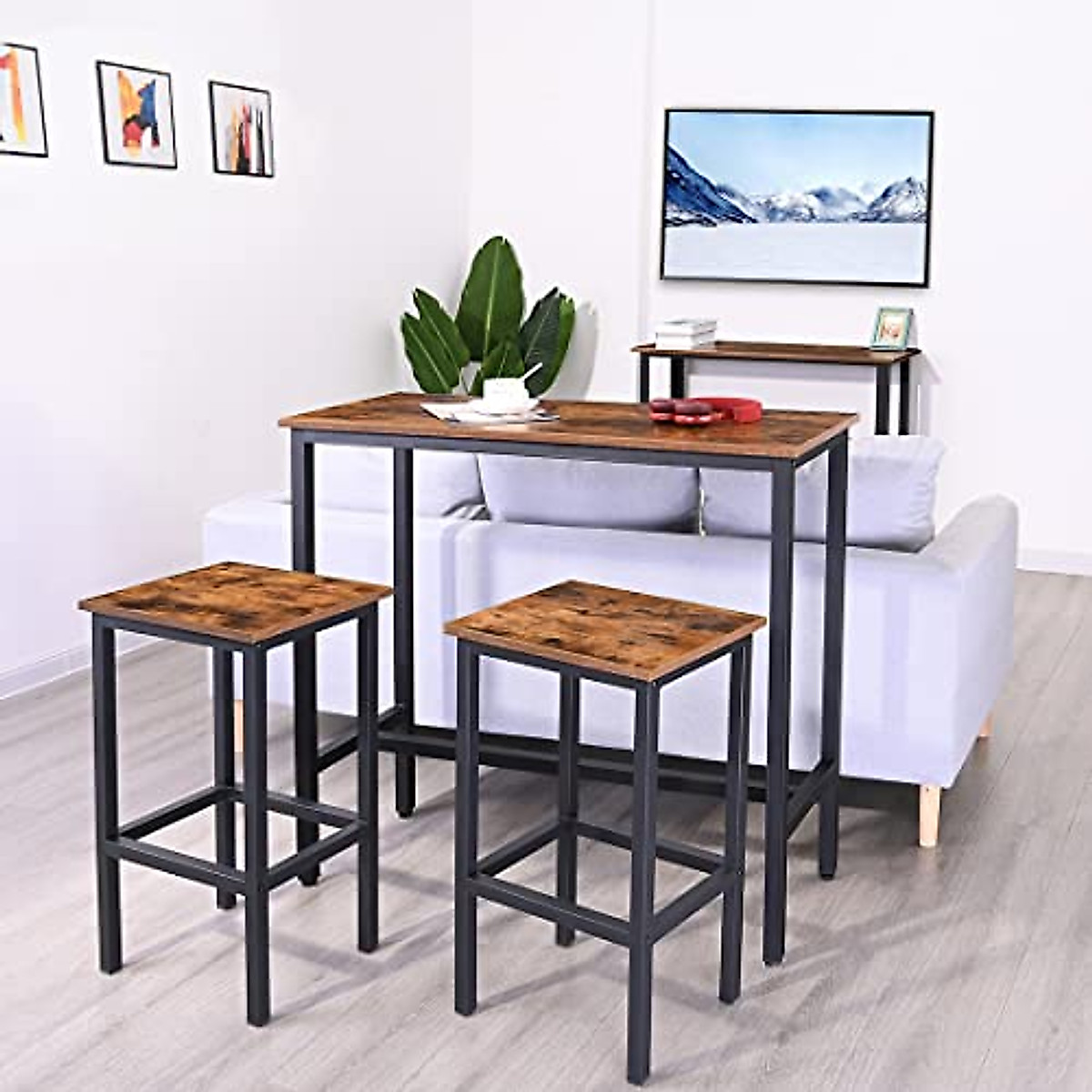 RokiaTek Bar Table 39" Long Narrow Bar Height Pub Table Dining Table for Kitchen, Dining Room, Living Room, Sturdy Metal Frame, Industrial, Rustic Brown and Black