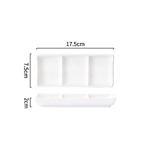1PC Mini White Ceramic Rectangular 3 Compartment Appetizer Serving Tray 6.9 X 3.0inch Divided Spices Vinegar Nuts Snack Sauce Dishes for Home Kitchen Restaurant